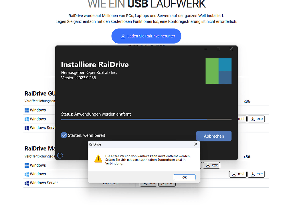 Update will not install, older Version can't be removed - Install - RaiDrive Forum