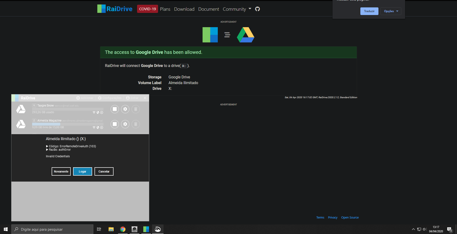 I can't connect to google drive via gmail educational email - Error ...